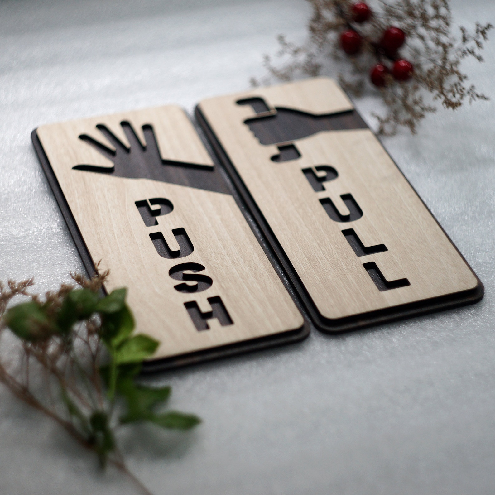 Push Pull Wooden Door Signs, Set of 2 Pull Push Signs , Vertical Office ...