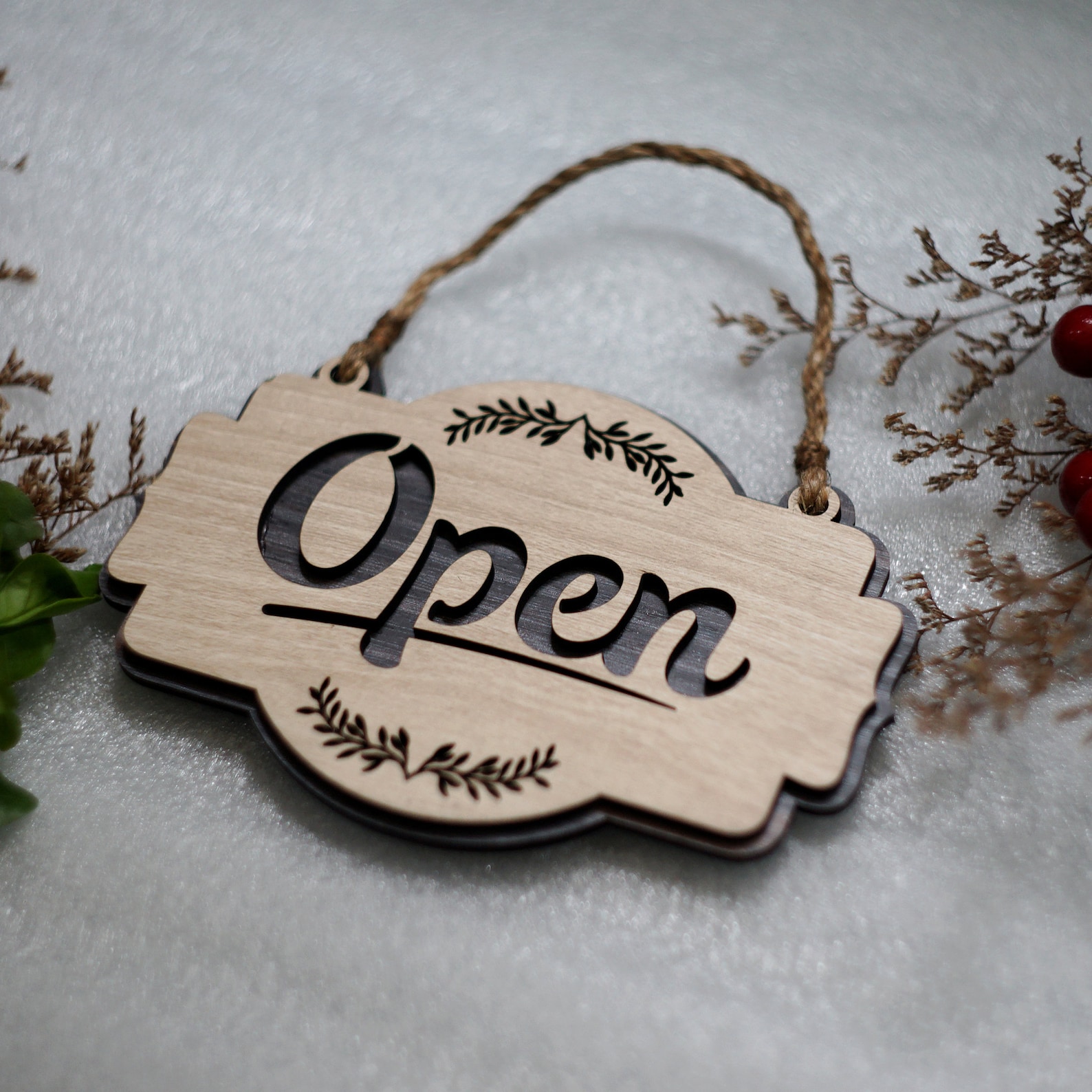 Open Closed Wooden Round Sign, Personalised Business Door Sign, Double ...