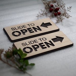 Slide to Open Sign, Wooden Sign, Office Decor, Hotel / Boutique / Store ...