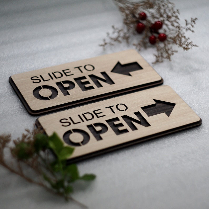 Slide to Open Sign, Wooden Sign, Office Decor, Hotel / Boutique / Store ...