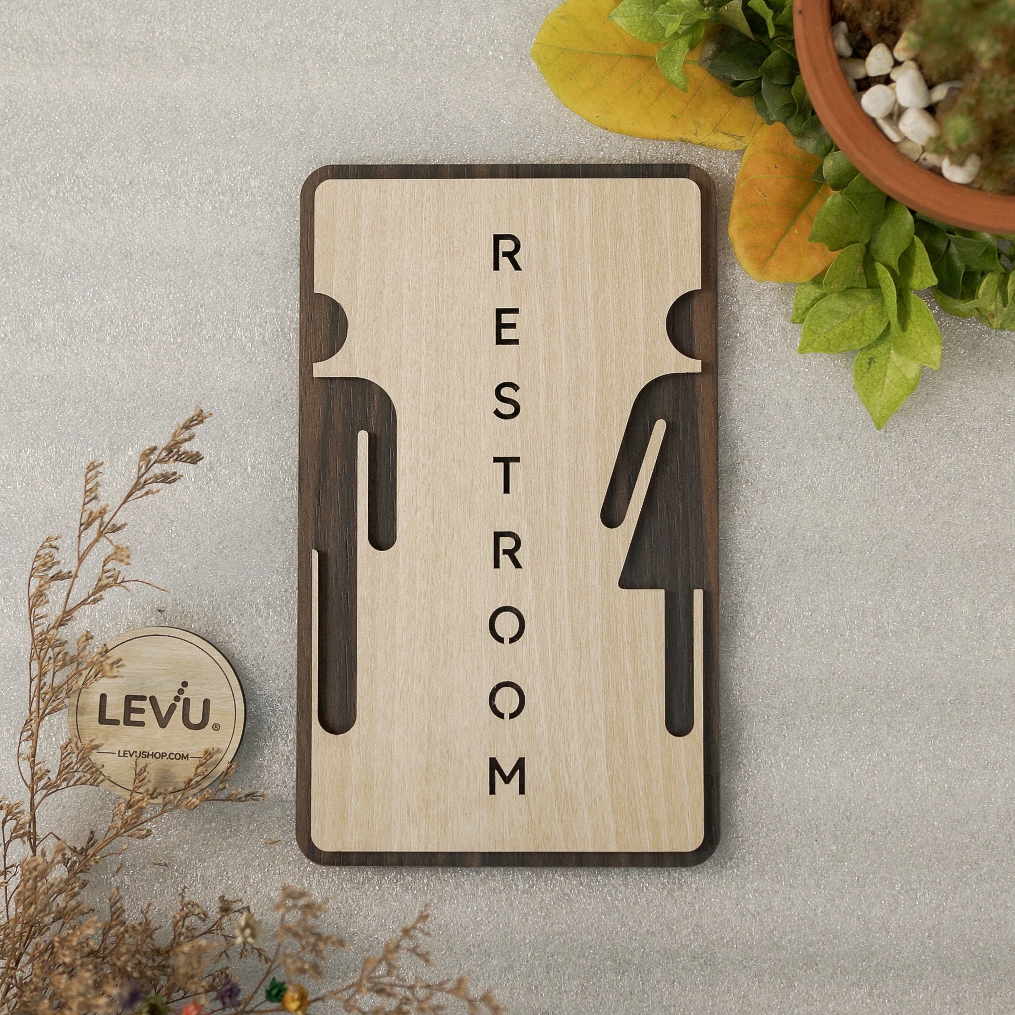 Restroom Wood Sign Handmade, Door Sign WC, Bathroom Plaque, Minimalist ...