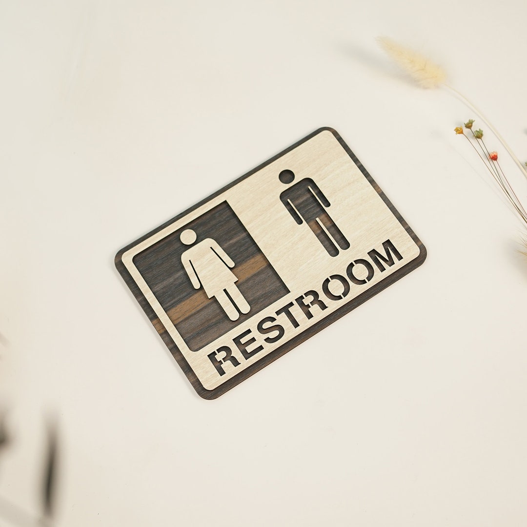 Restroom Sign, Restroom Wooden Sign, Wood Sign 3D, Door Sticker Sign ...
