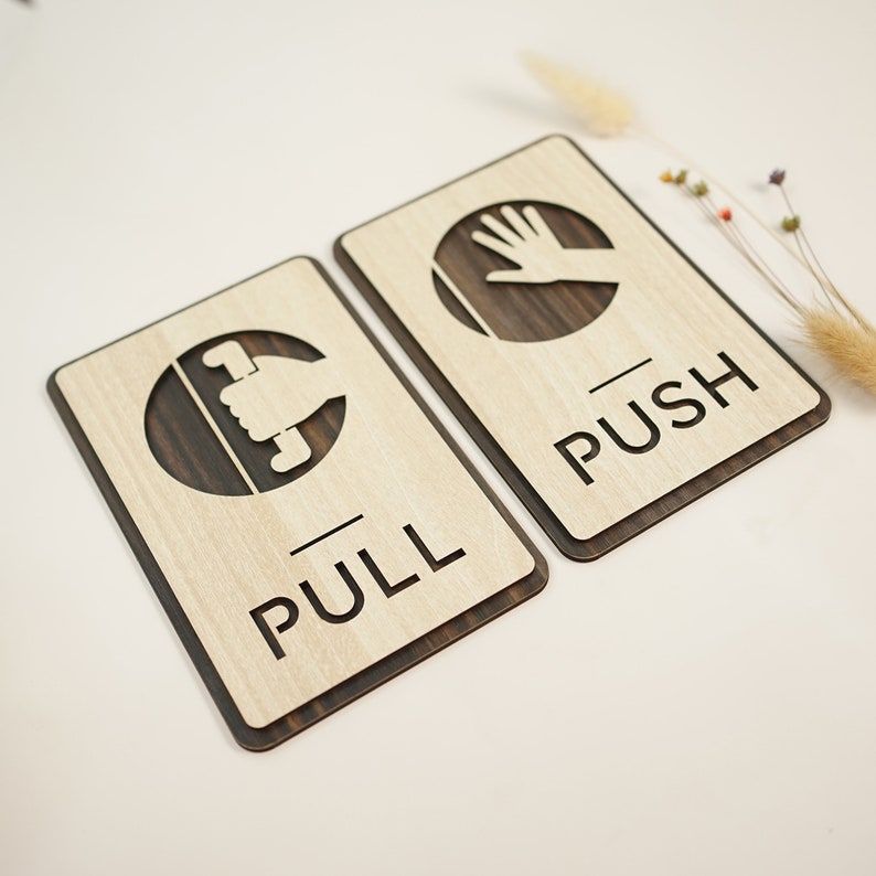 Pull Push Wooden Sign, Set of 2 Pull & Push Signs, Pull and Push Door ...