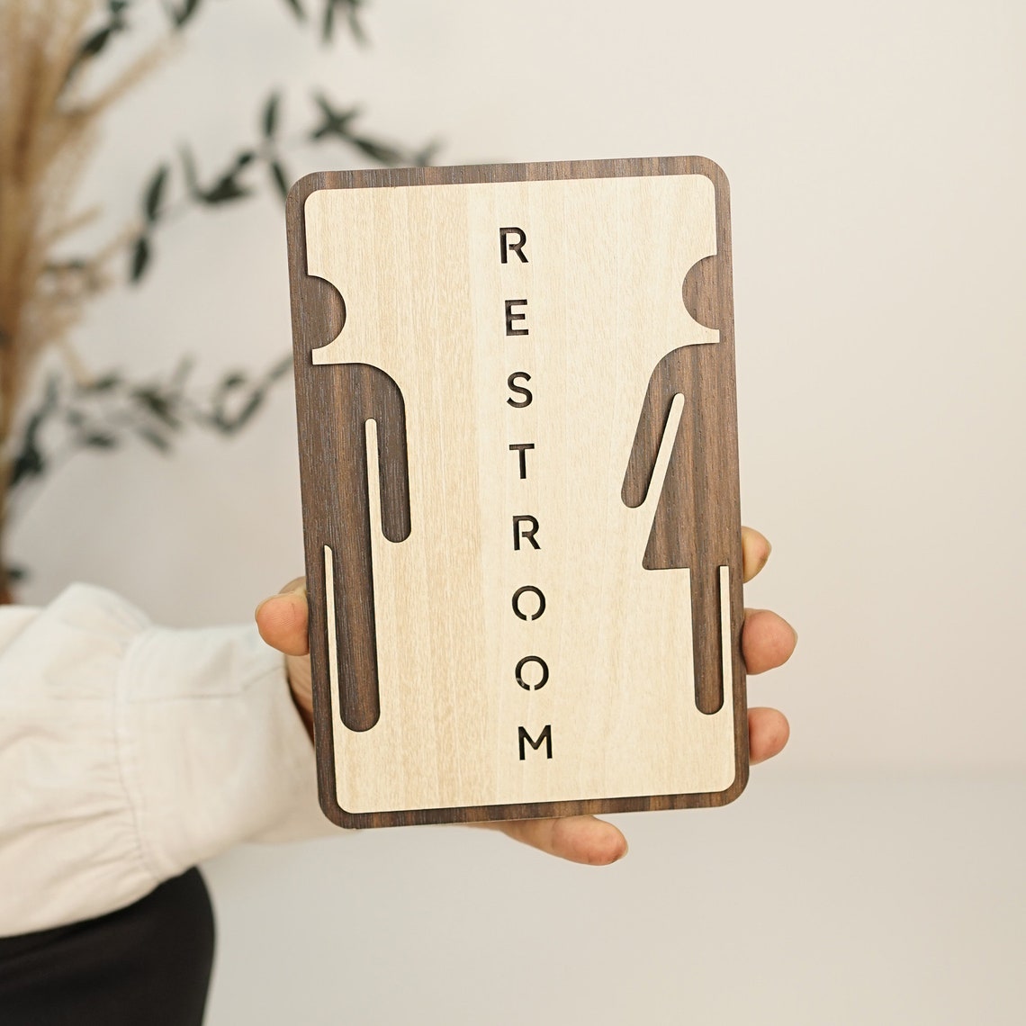 Restroom Wooden Sign, Toilet Wall Sign, Wood Sign 3D, Door Sticker Sign ...
