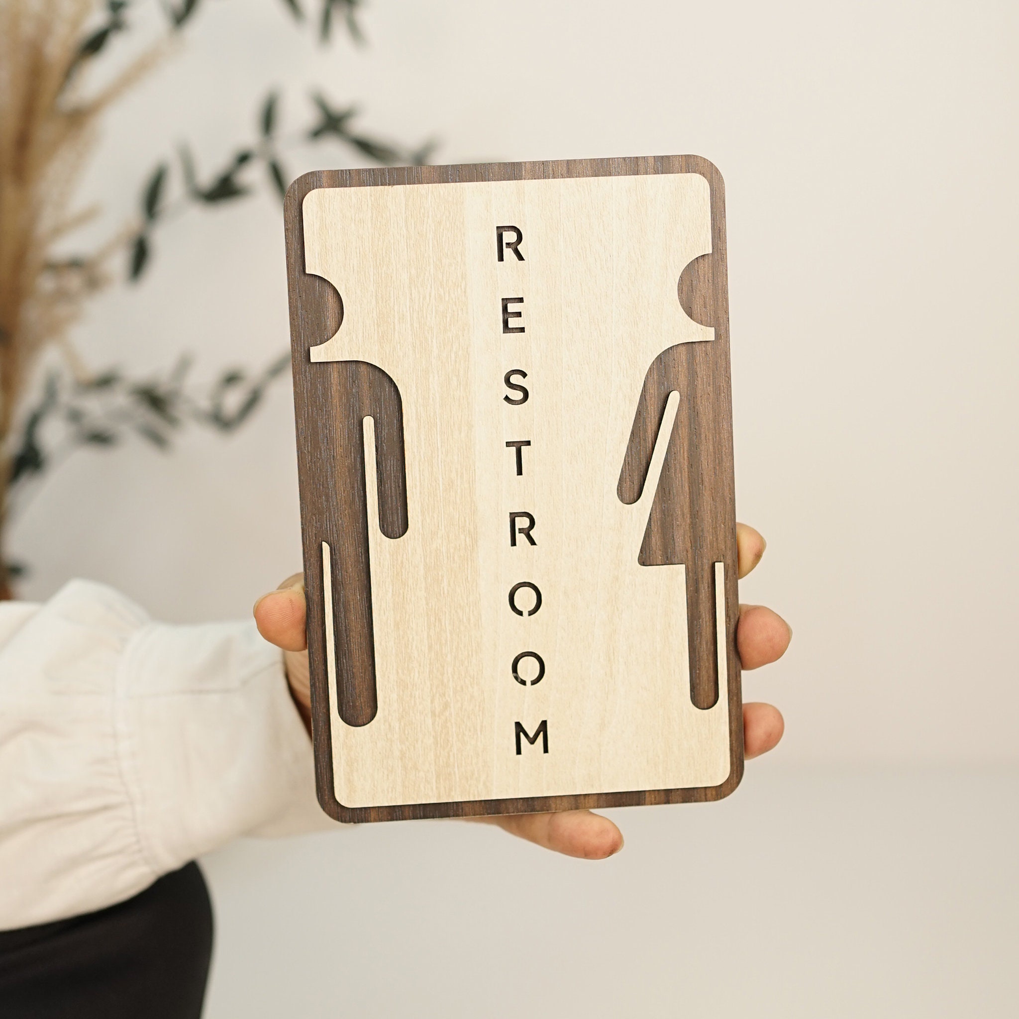 Restroom Wooden Sign, Toilet Wall Sign, Wood Sign 3D, Door Sticker Sign ...