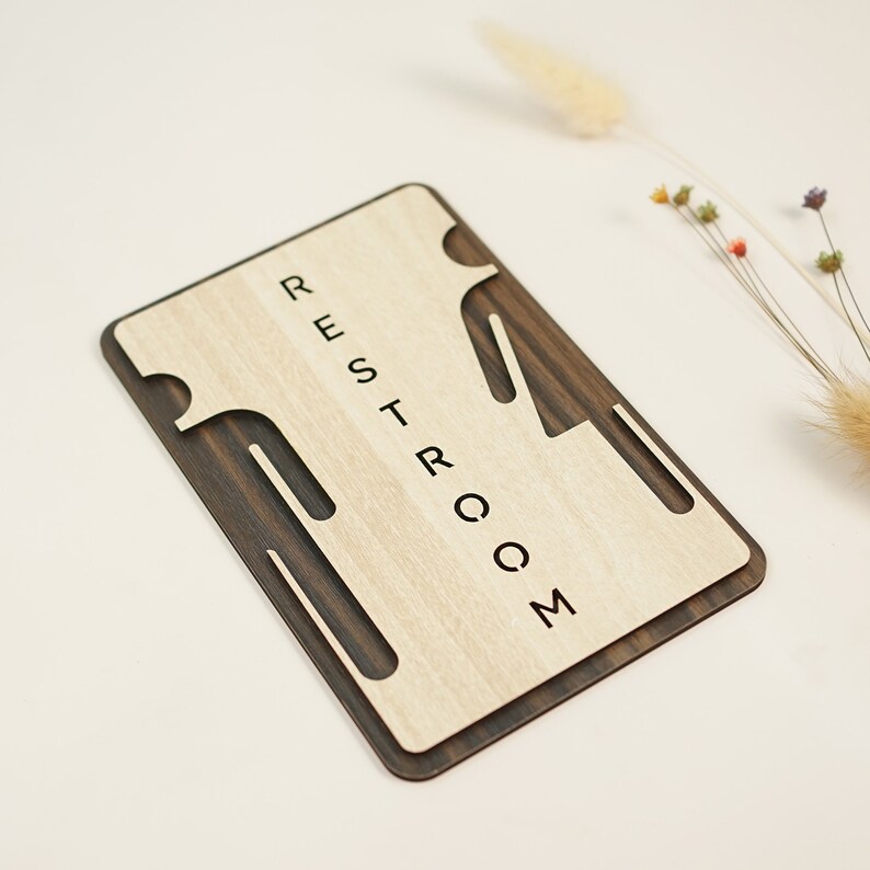 Restroom Wooden Sign, Toilet Wall Sign, Wood Sign 3D, Door Sticker Sign ...