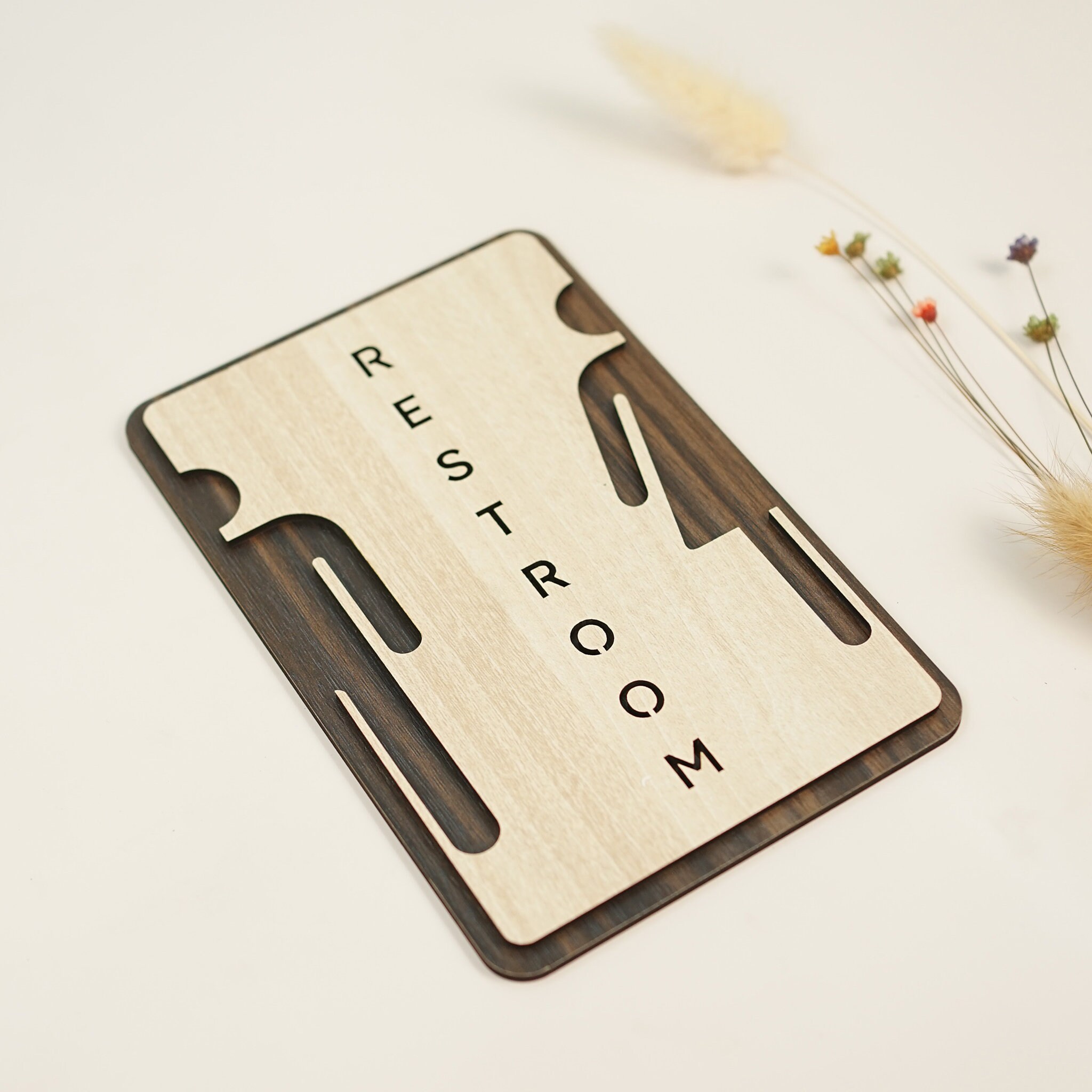 Restroom Wooden Sign, Toilet Wall Sign, Wood Sign 3D, Door Sticker Sign ...