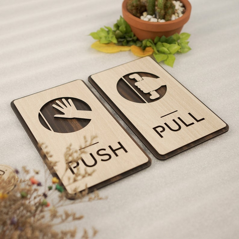 Set of 2 Pull Push Wooden Signs, Pull and Push Door Signs, Home Decor ...