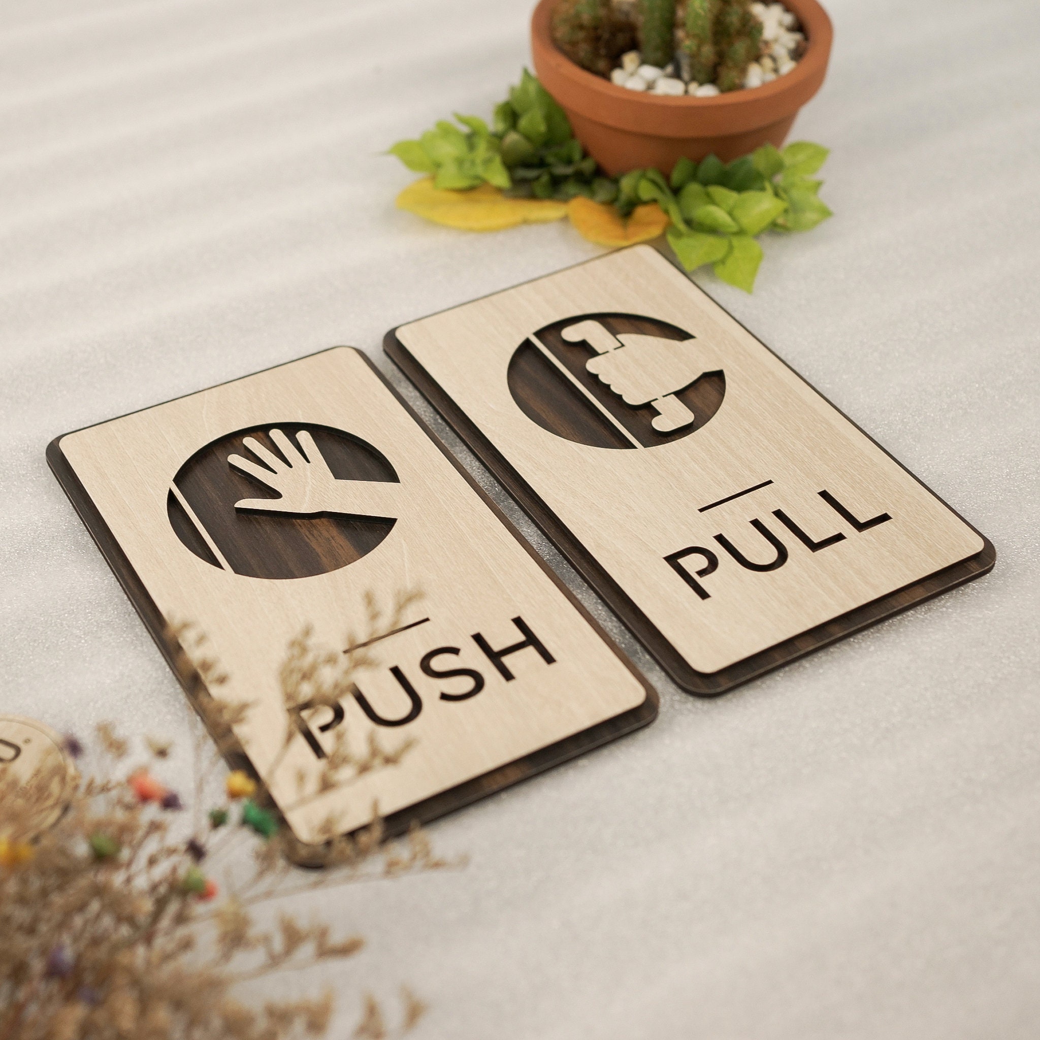 Set of 2 Pull Push Wooden Signs, Pull and Push Door Signs, Home Decor ...