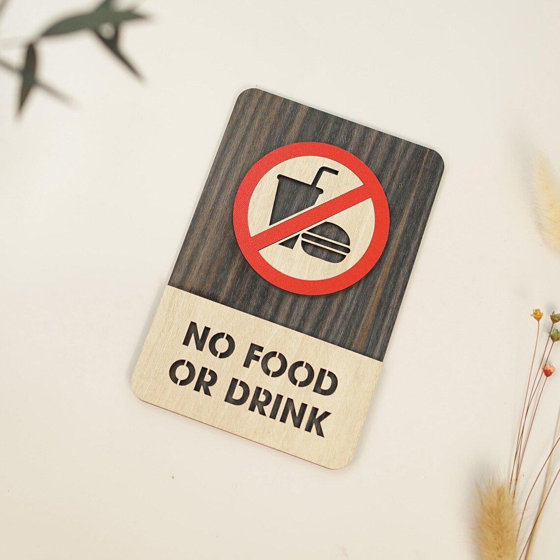 No Food or Drink Sign, No Food Area Sign, No Drink Area Sign, Wooden ...