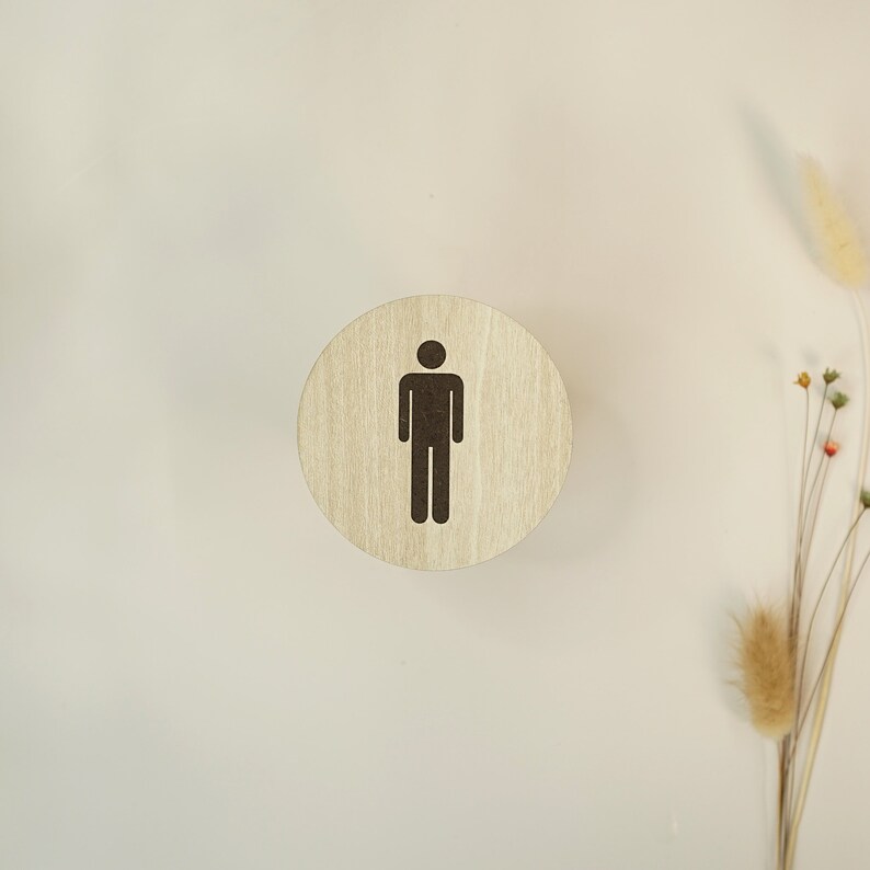 Restroom Sticker Wooden Sign, Toilet Sign, WC Sign Wood Self-adhesive ...