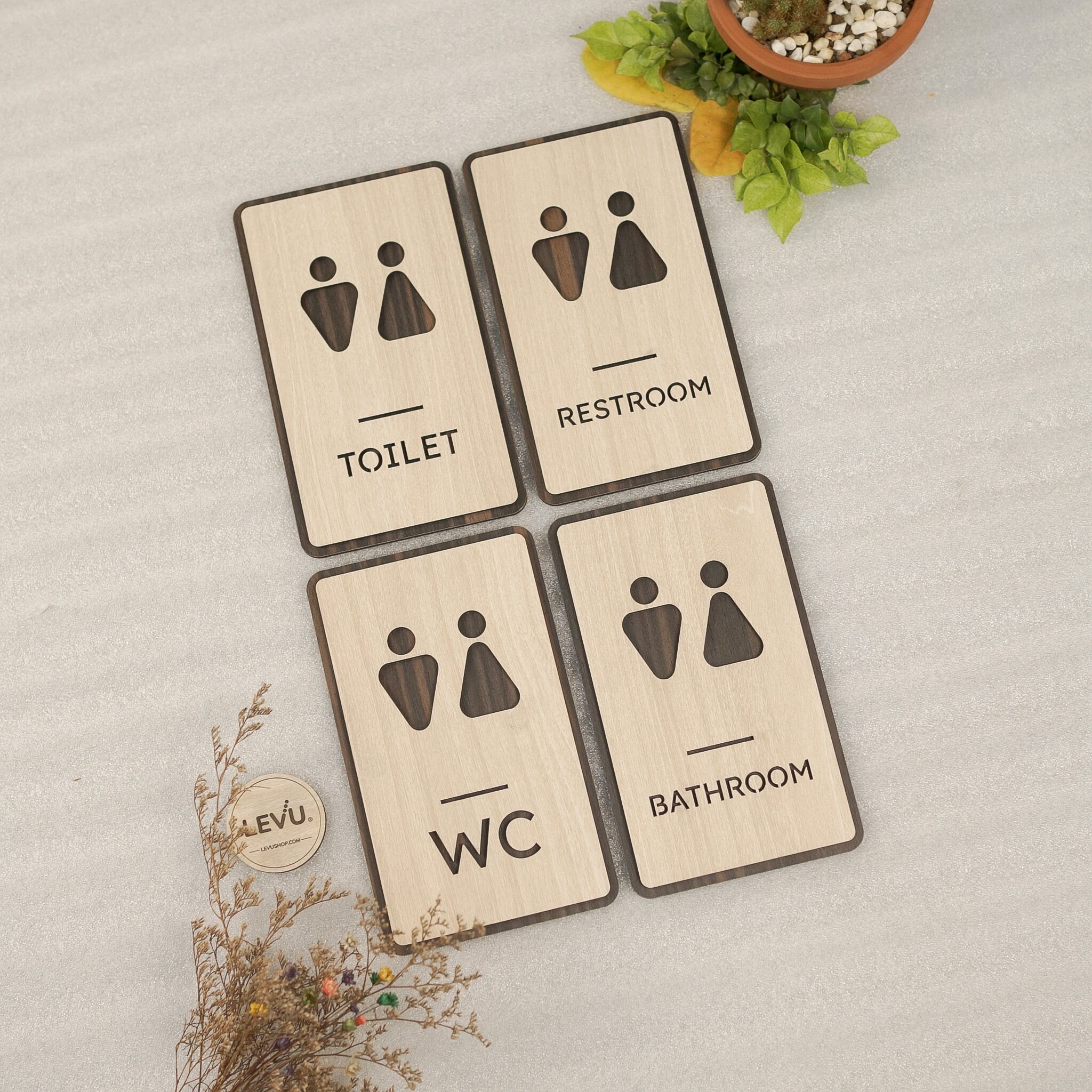 Wooden Rustic Restroom Signs, Toilet Door Signs, Bathroom Signs Modern ...