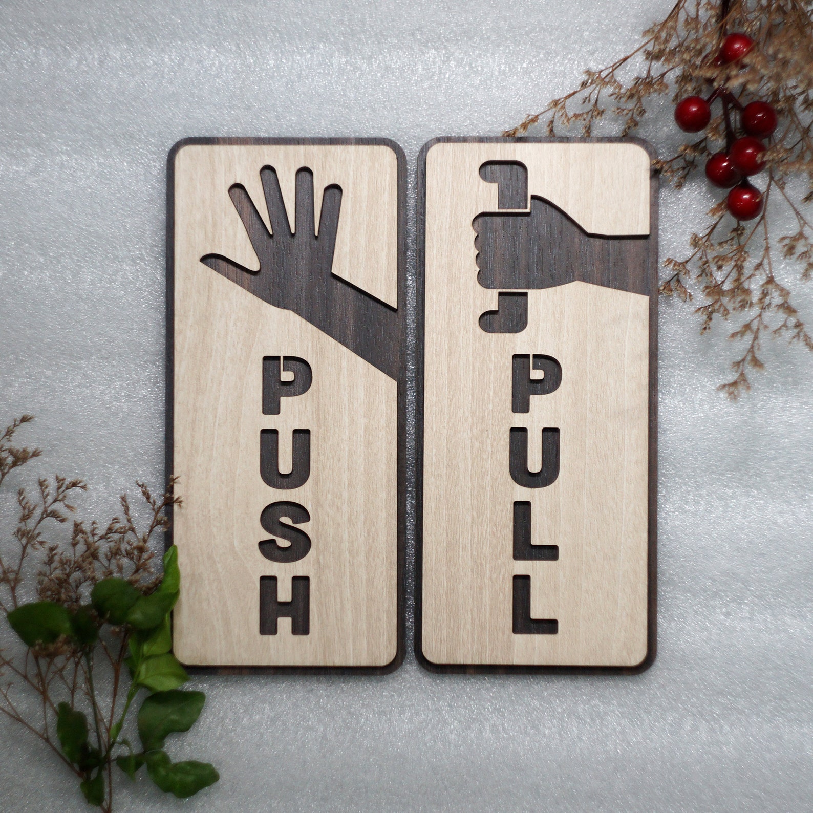 Push Pull Wooden Door Signs, Set of 2 Pull Push Signs , Vertical Office ...