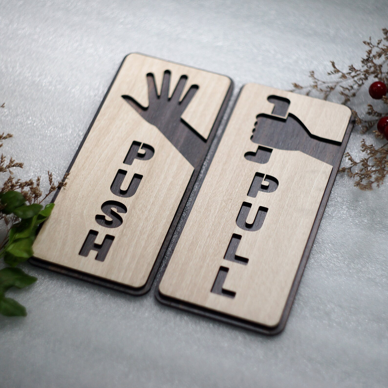 Push Pull Wooden Door Signs, Set of 2 Pull Push Signs , Vertical Office ...