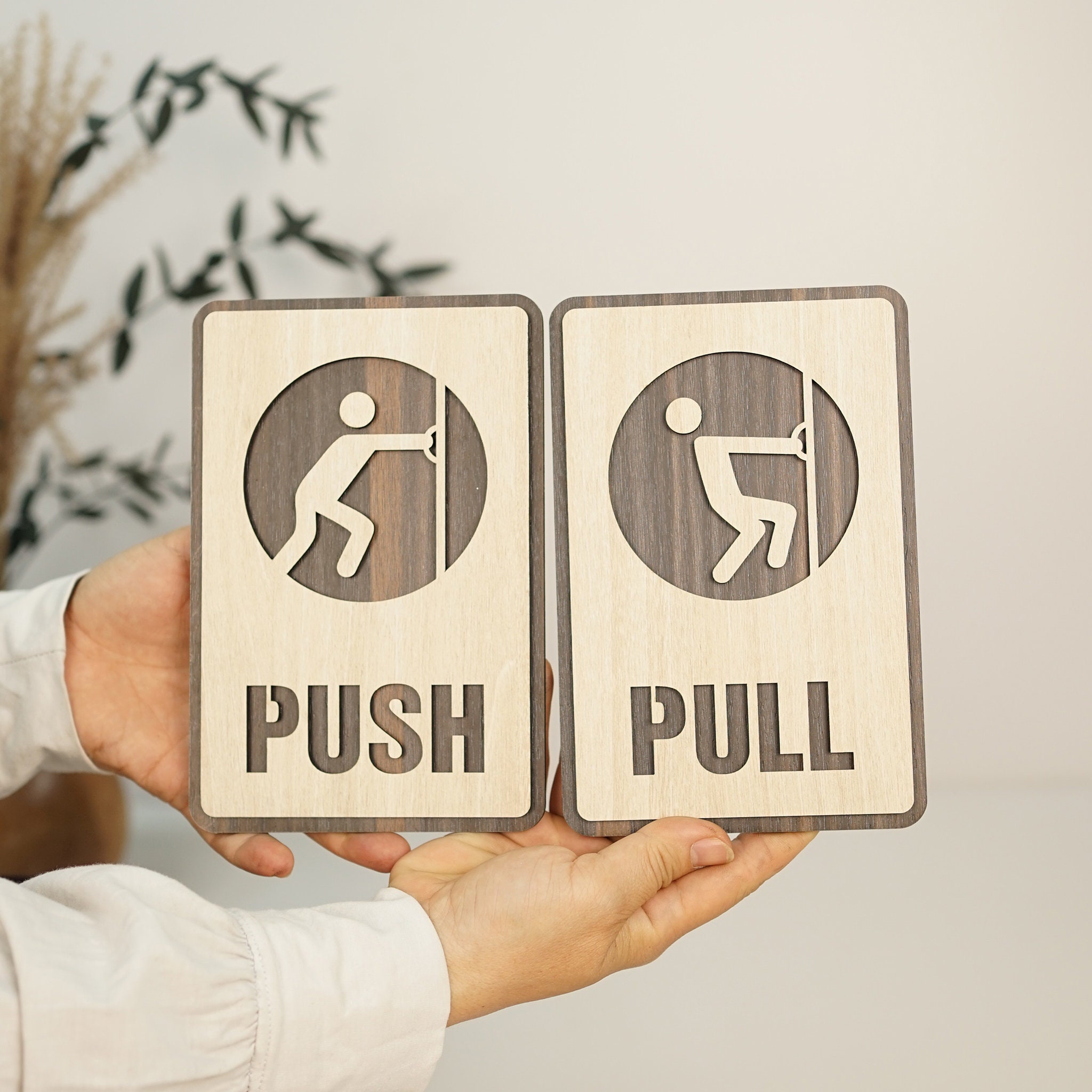 Pull & Push Signs, Pull Push Wood Sign, Pull and Push Door Signs, Home ...