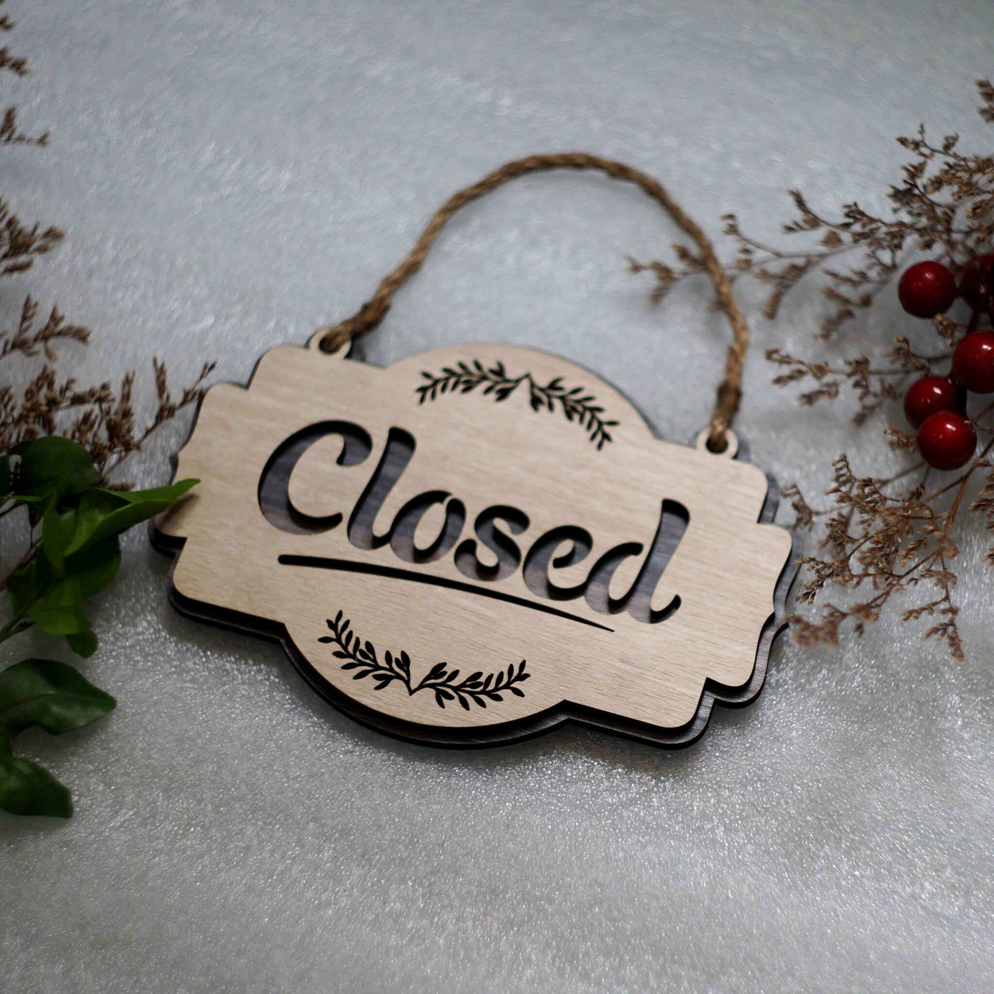 Open Closed Wooden Round Sign, Personalised Business Door Sign, Double ...