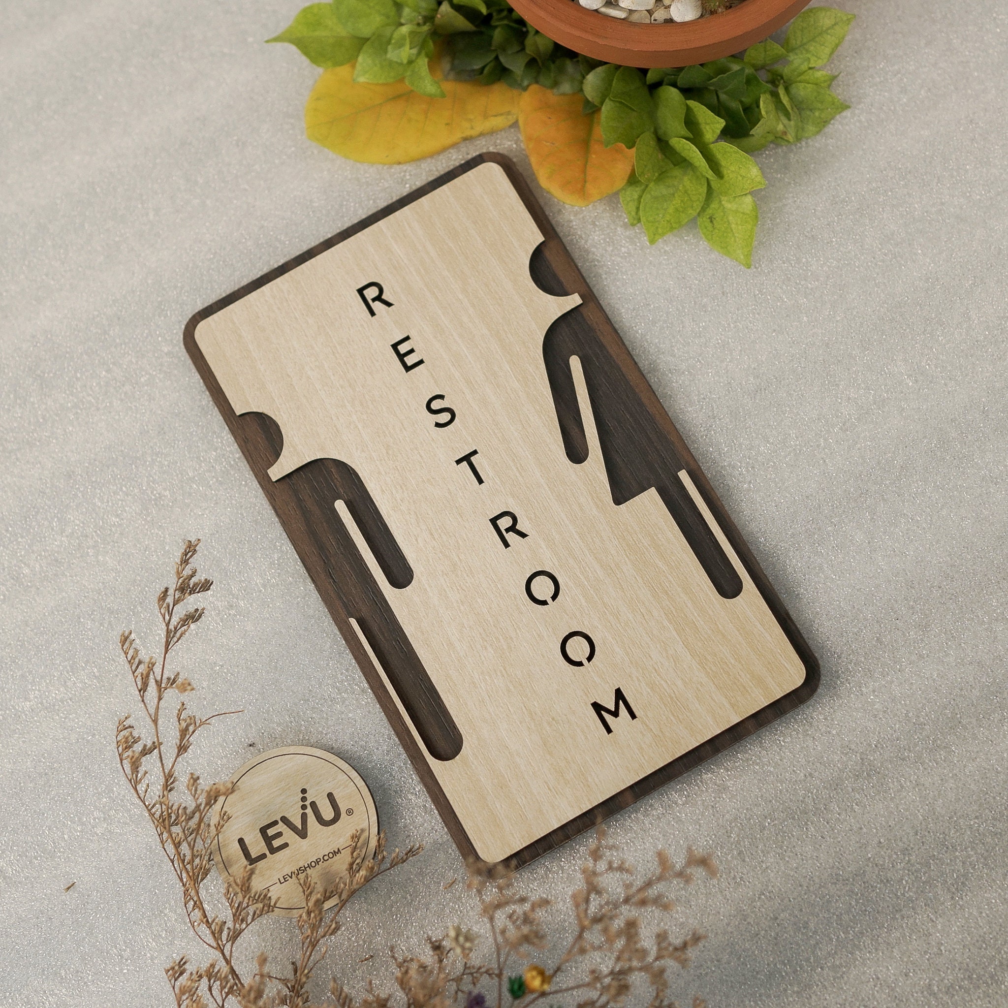 Restroom Wood Sign Handmade, Door Sign WC, Bathroom Plaque, Minimalist ...