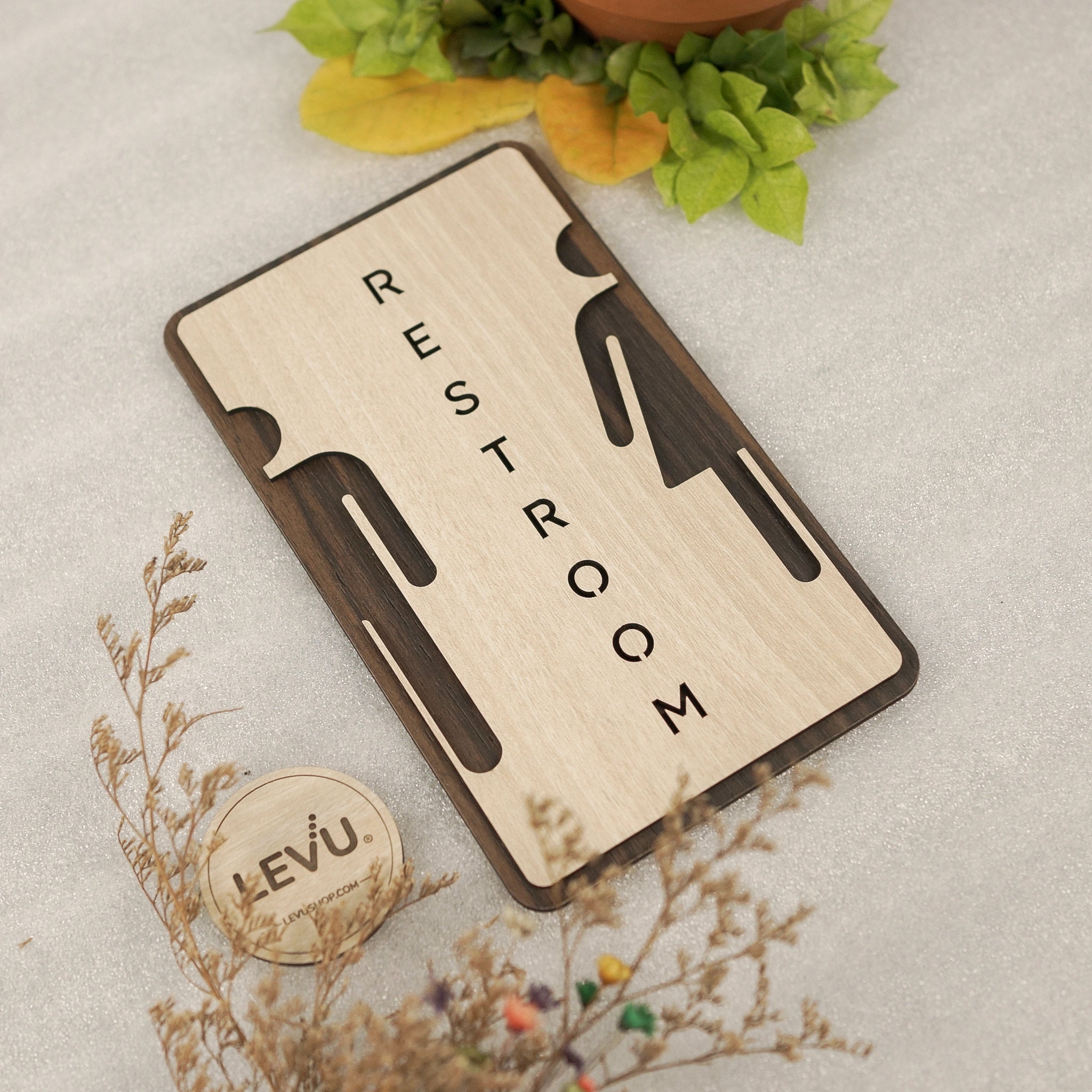 Restroom Wood Sign Handmade, Door Sign WC, Bathroom Plaque, Minimalist ...
