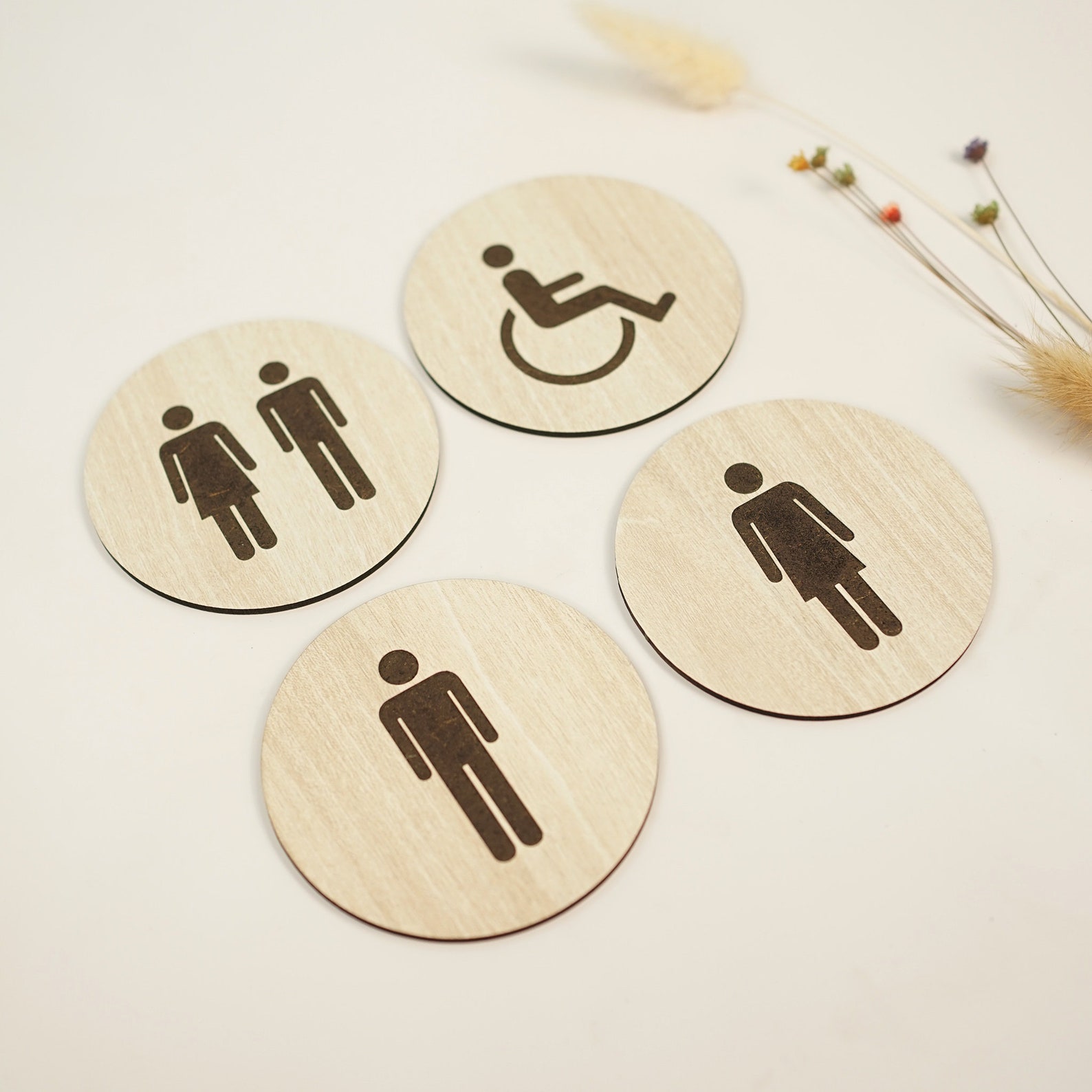 Restroom Sticker Wooden Sign, Toilet Sign, WC Sign Wood Self-adhesive ...