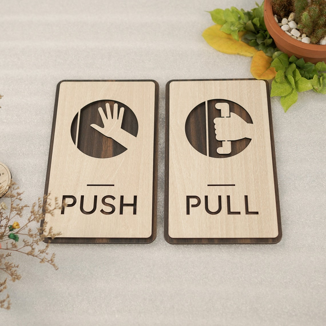 Set of 2 Pull Push Wooden Signs, Pull and Push Door Signs, Home Decor ...