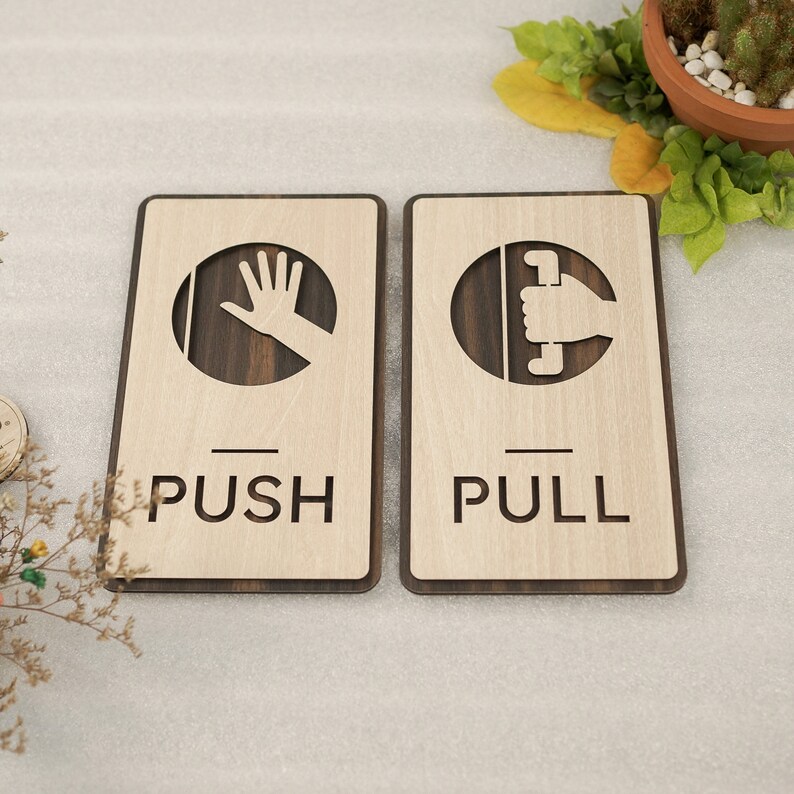 Set of 2 Pull Push Wooden Signs, Pull and Push Door Signs, Home Decor ...