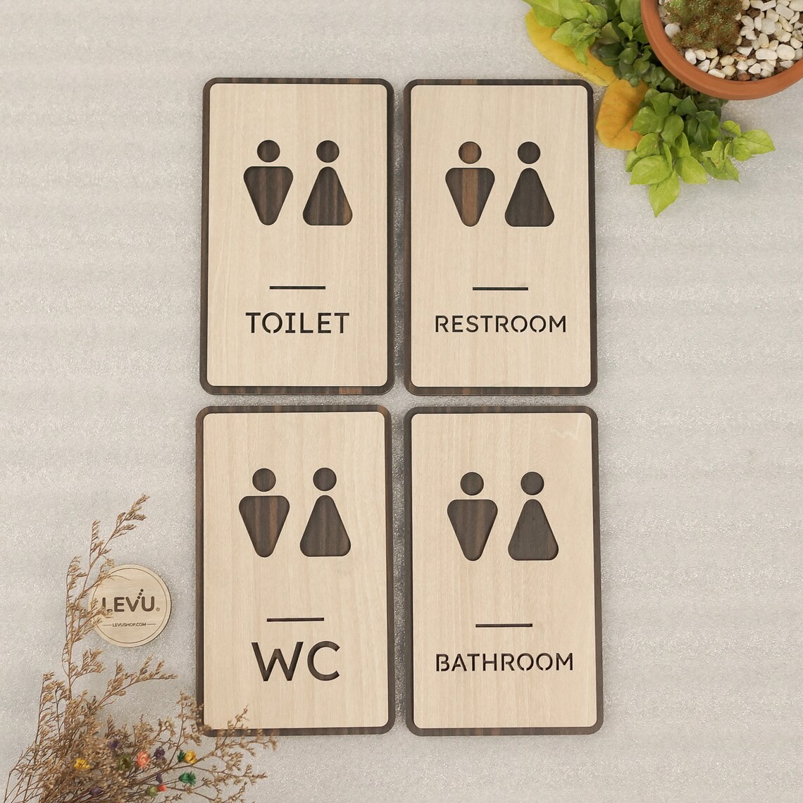 Wooden Rustic Restroom Signs, Toilet Door Signs, Bathroom Signs Modern ...