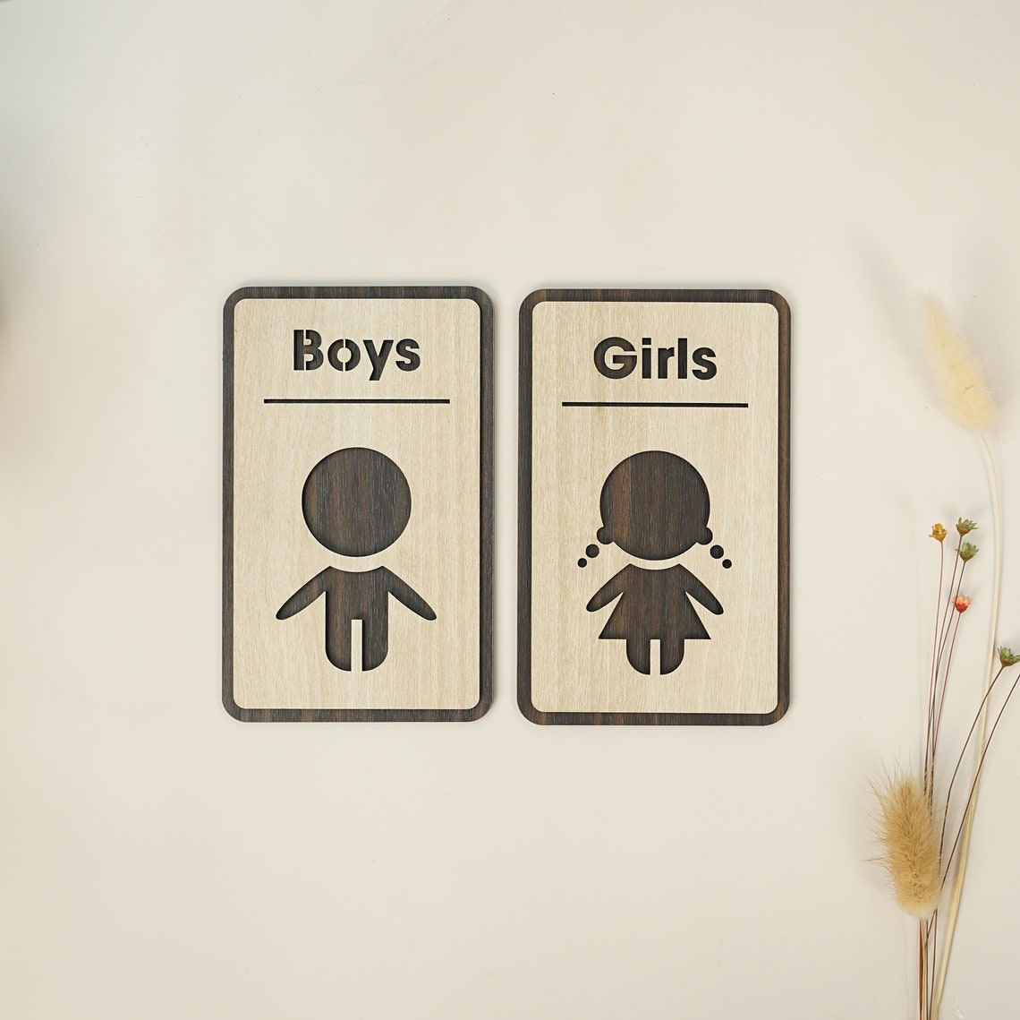 Boys and Girls Restroom Sign, WC Sign, Toilet Sign, Restroom Wooden ...