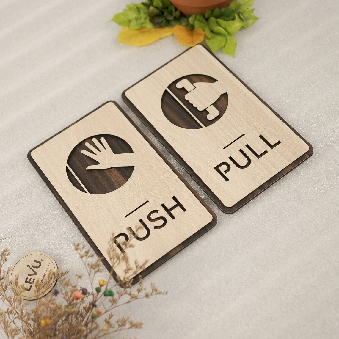 Set of 2 Pull Push Wooden Signs, Pull and Push Door Signs, Home Decor ...