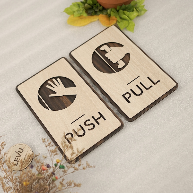 Set of 2 Pull Push Wooden Signs, Pull and Push Door Signs, Home Decor ...