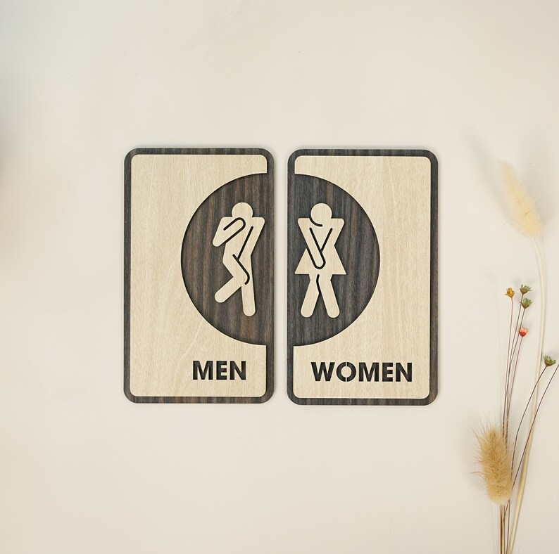 Men and Women Restroom Door Sign, WC Sign, Toilet Sign, Restroom Wooden ...