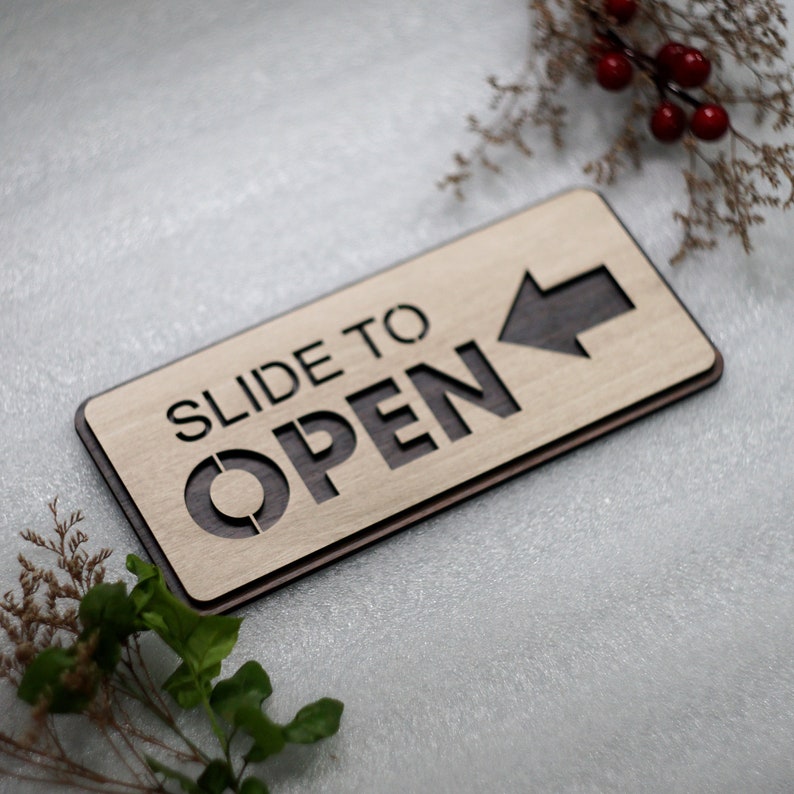 Slide to Open Sign, Wooden Sign, Office Decor, Hotel / Boutique / Store ...