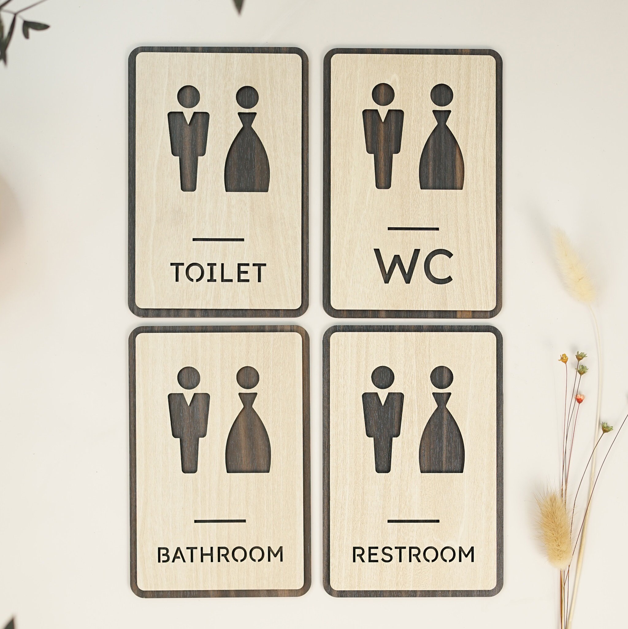 3D Wooden Restroom Sign: Modern Office Decor - Etsy