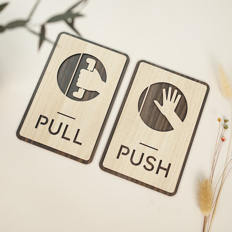 Pull Push Wooden Sign, Set of 2 Pull & Push Signs, Pull and Push Door ...