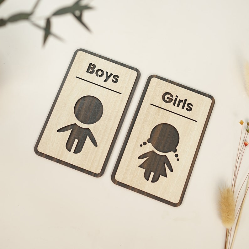Boys and Girls Restroom Sign, WC Sign, Toilet Sign, Restroom Wooden ...