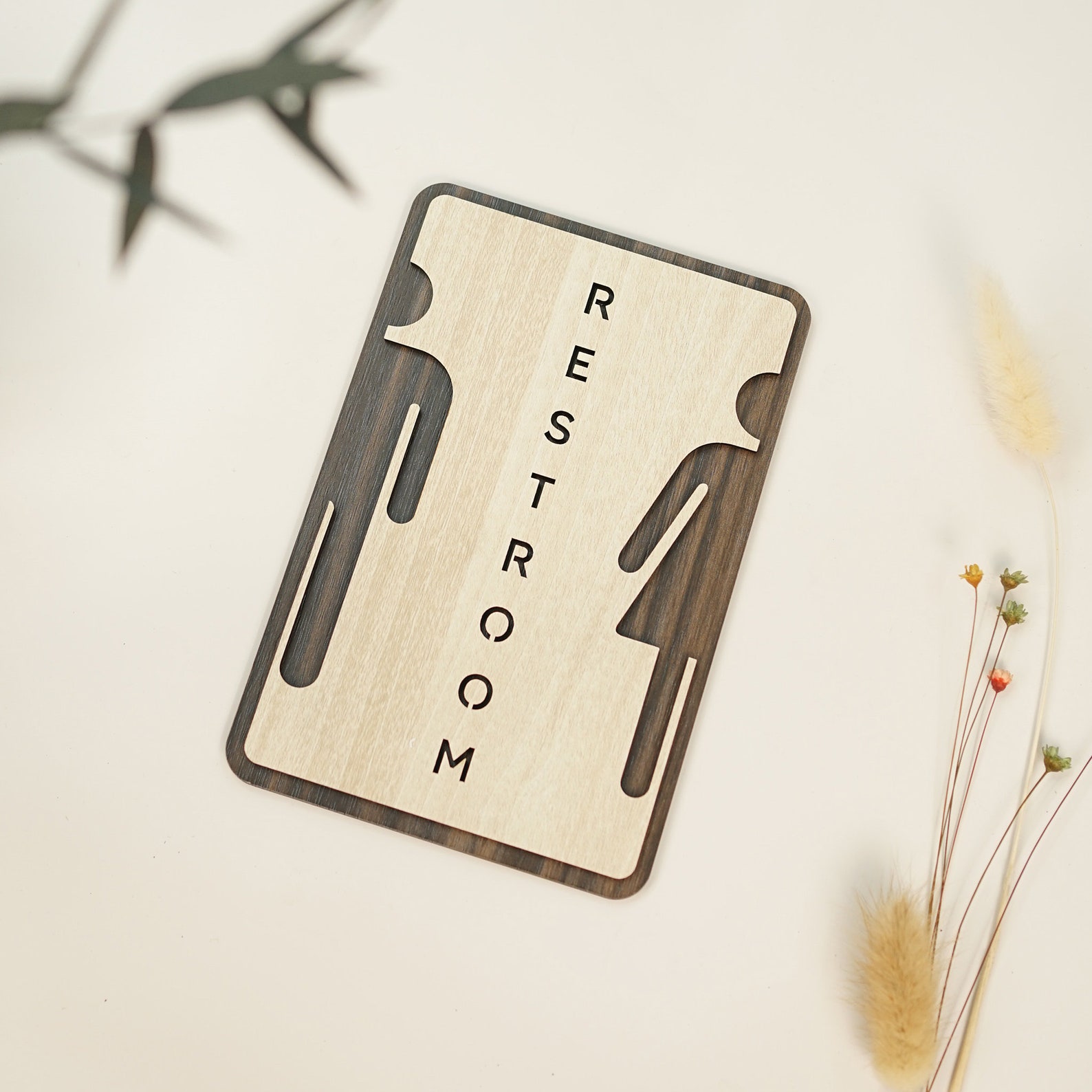 Restroom Wooden Sign, Toilet Wall Sign, Wood Sign 3D, Door Sticker Sign ...