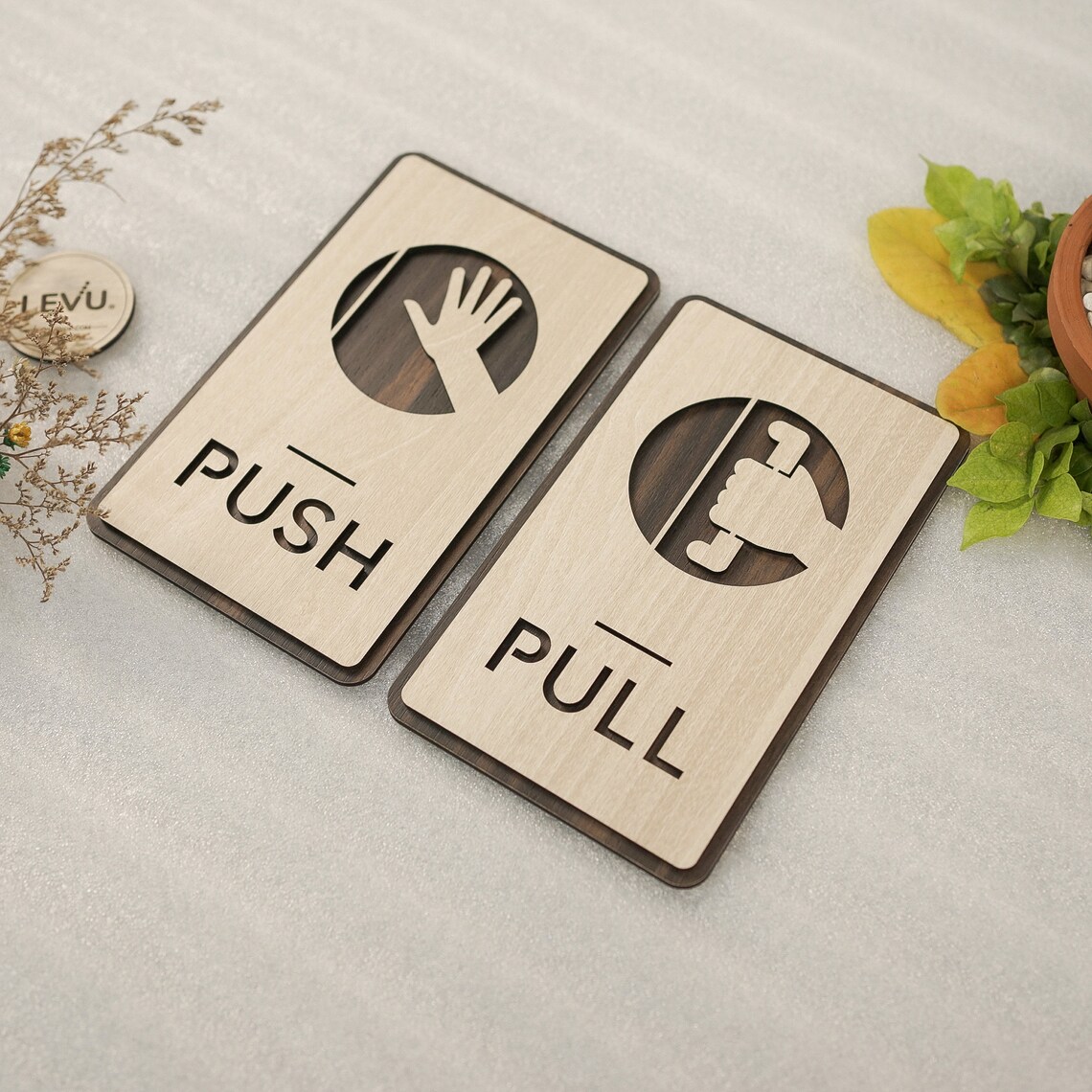 Set of 2 Pull Push Wooden Signs, Pull and Push Door Signs, Home Decor ...