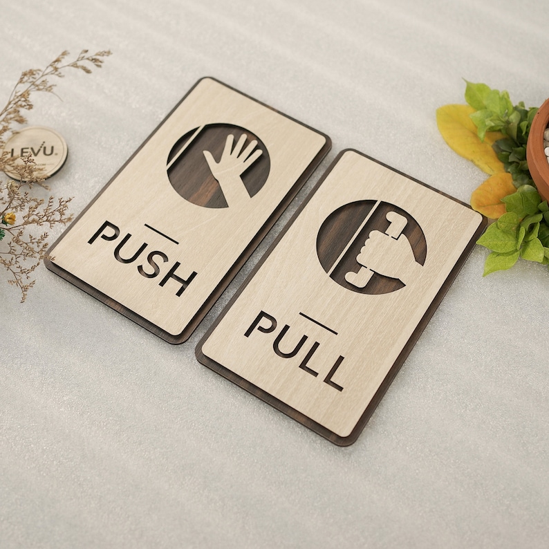 Set of 2 Pull Push Wooden Signs, Pull and Push Door Signs, Home Decor ...