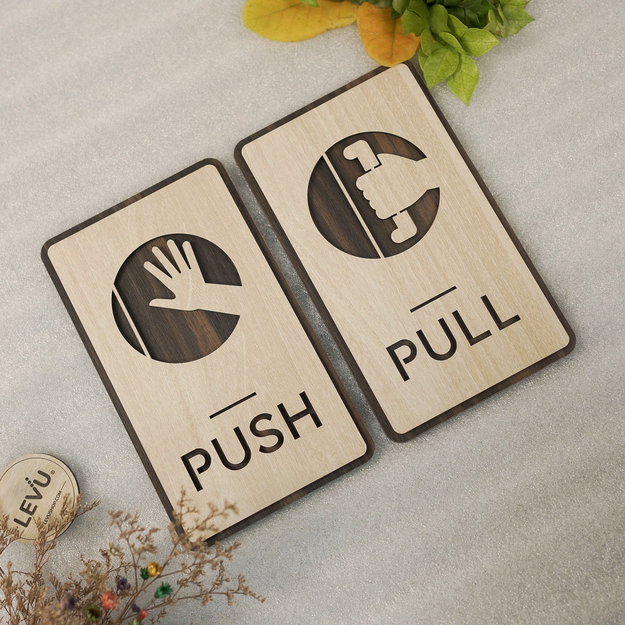 Set of 2 Pull Push Wooden Signs, Pull and Push Door Signs, Home Decor ...
