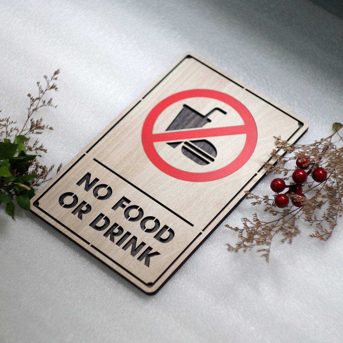 No Food or Drink Wooden Sign, No Food or Drink Area Sign, No Food or ...