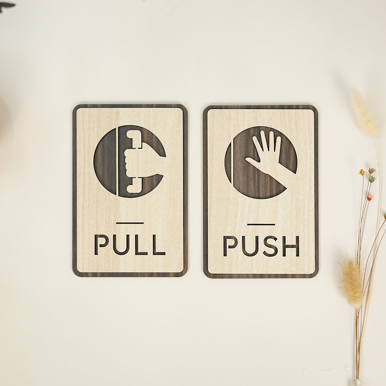 Pull Push Wooden Sign, Set of 2 Pull & Push Signs, Pull and Push Door ...