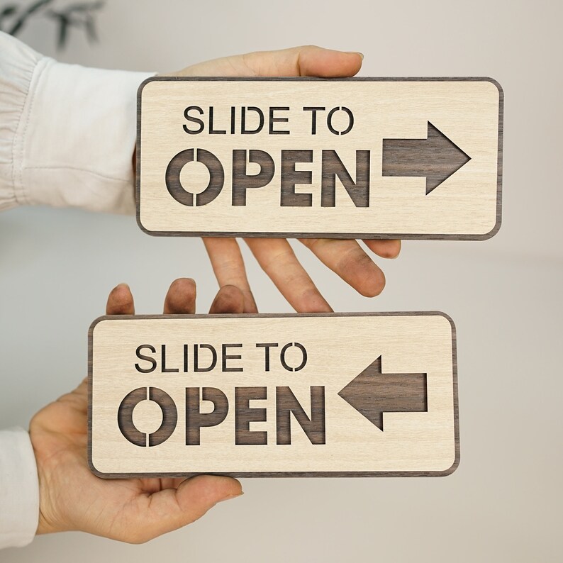 Slide to Open Wood Sign, Door Sign Decor, 3D Wood Sign, Office Decor ...