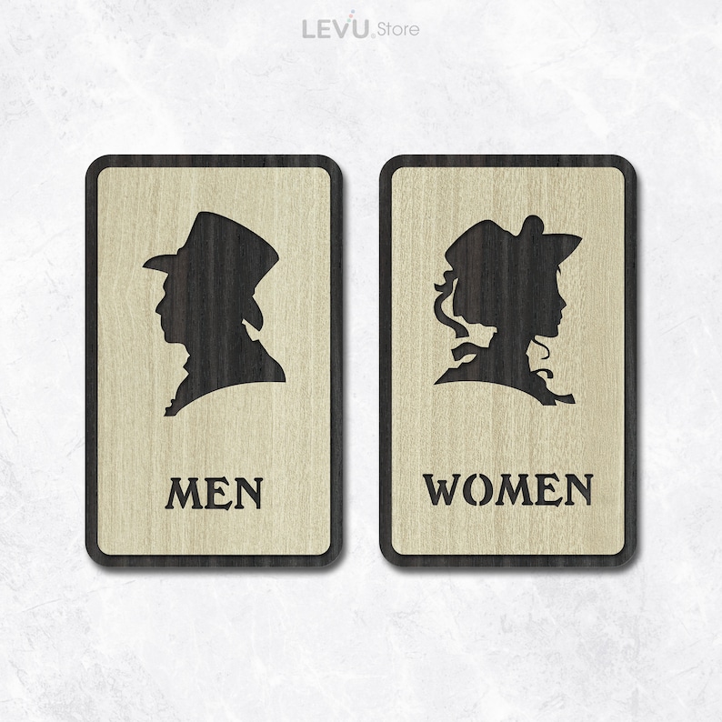 Men Women Toilet Sign, MDF Wooden Sign, Men Toilet Door Sign, Women ...