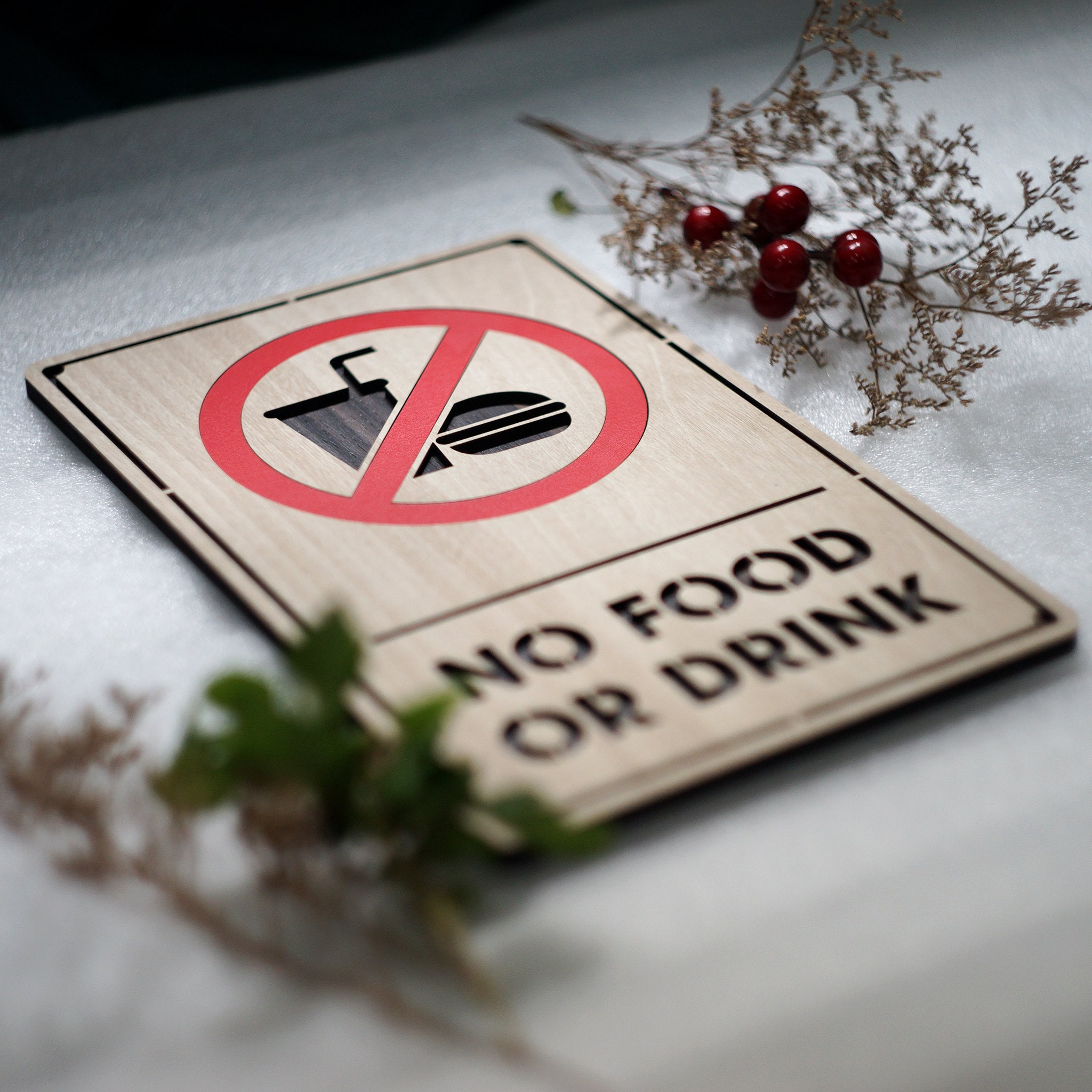 No Food or Drink Wooden Sign, No Food or Drink Area Sign, No Food or ...