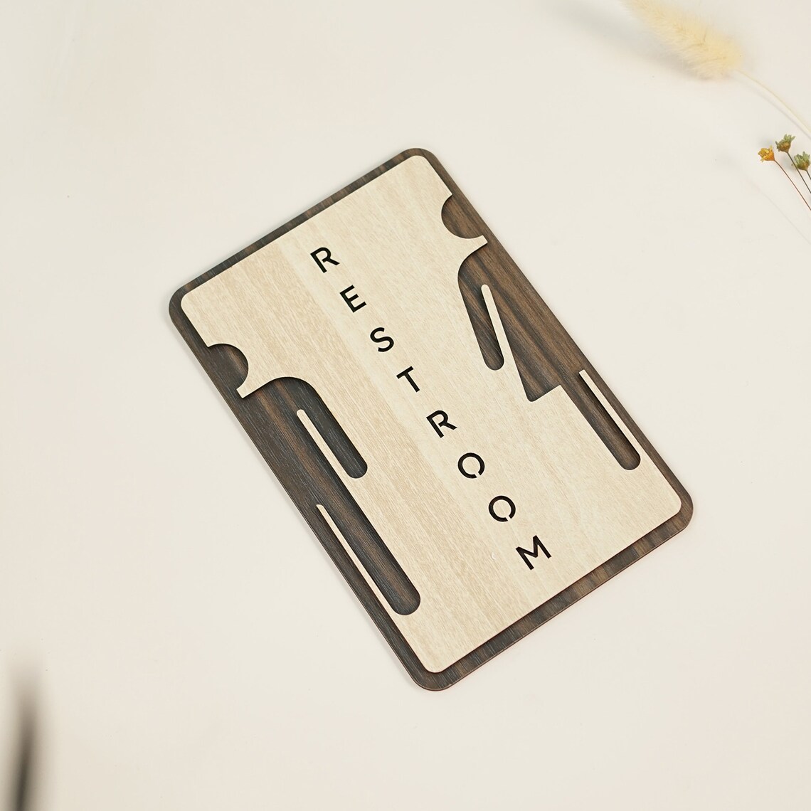 Restroom Wooden Sign, Toilet Wall Sign, Wood Sign 3D, Door Sticker Sign ...