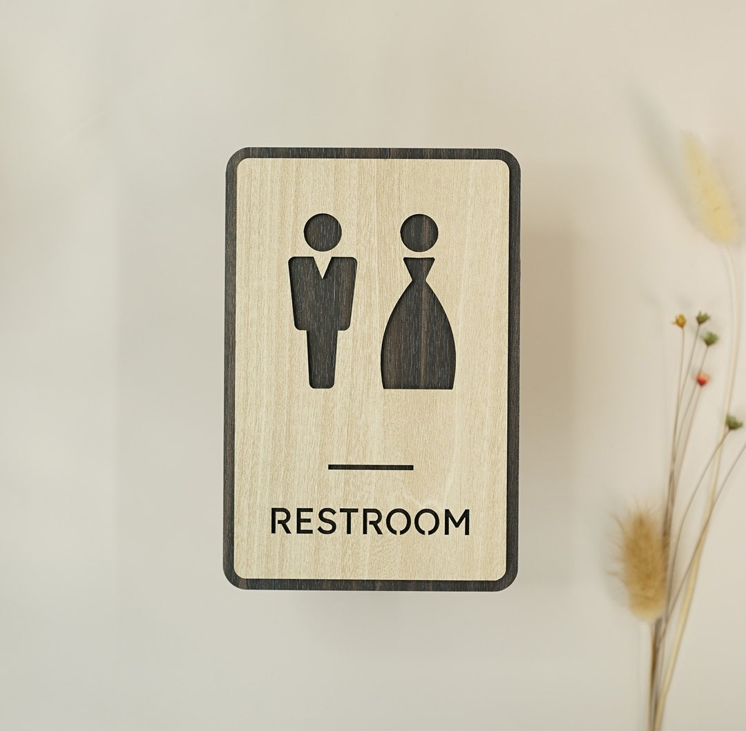 3D Wooden Restroom Sign: Modern Office Decor - Etsy