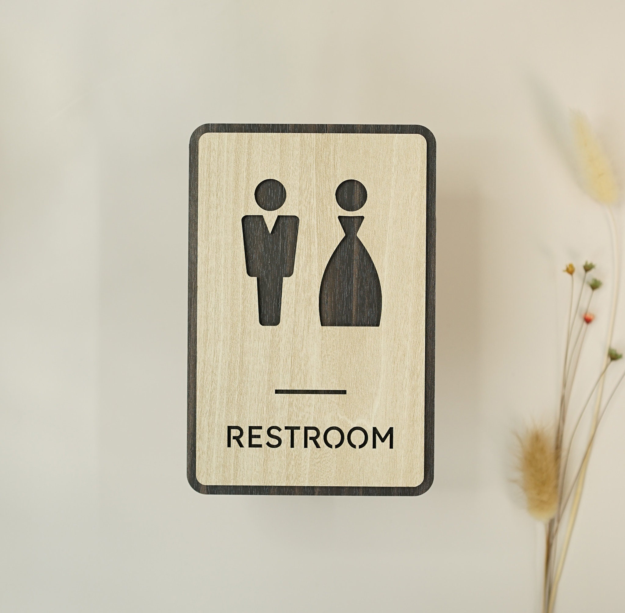 3D Wooden Restroom Sign: Modern Office Decor - Etsy