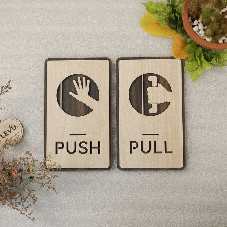 Set of 2 Pull Push Wooden Signs, Pull and Push Door Signs, Home Decor ...