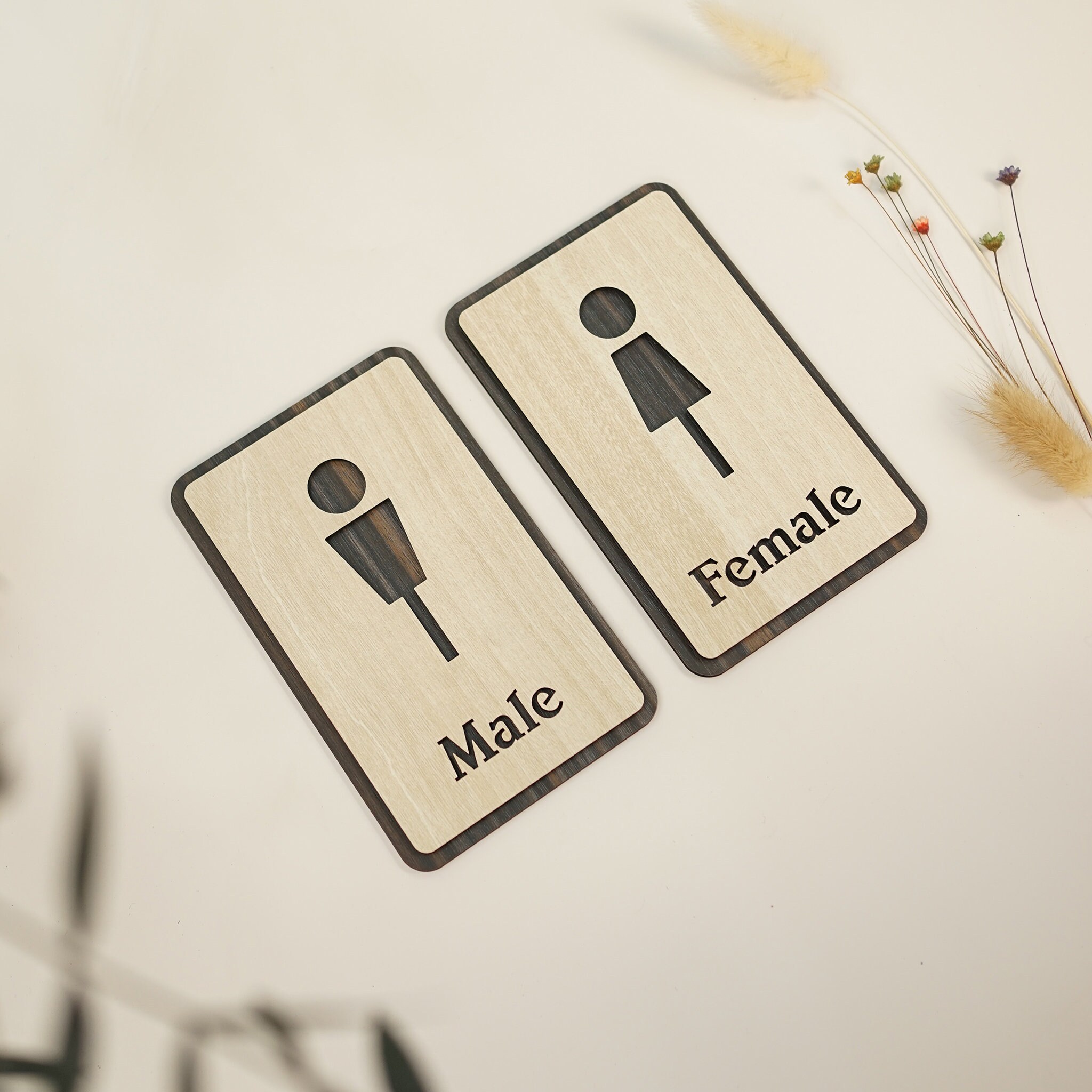 Male and Female Restroom Sign, Toilet Sign, WC Sign, Restroom Wooden ...