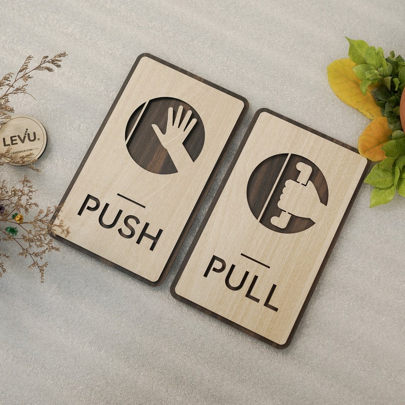 Set of 2 Pull Push Wooden Signs, Pull and Push Door Signs, Home Decor ...