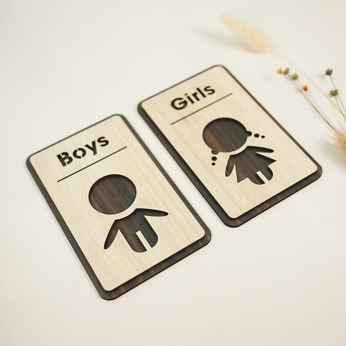 Boys and Girls Restroom Sign, WC Sign, Toilet Sign, Restroom Wooden ...